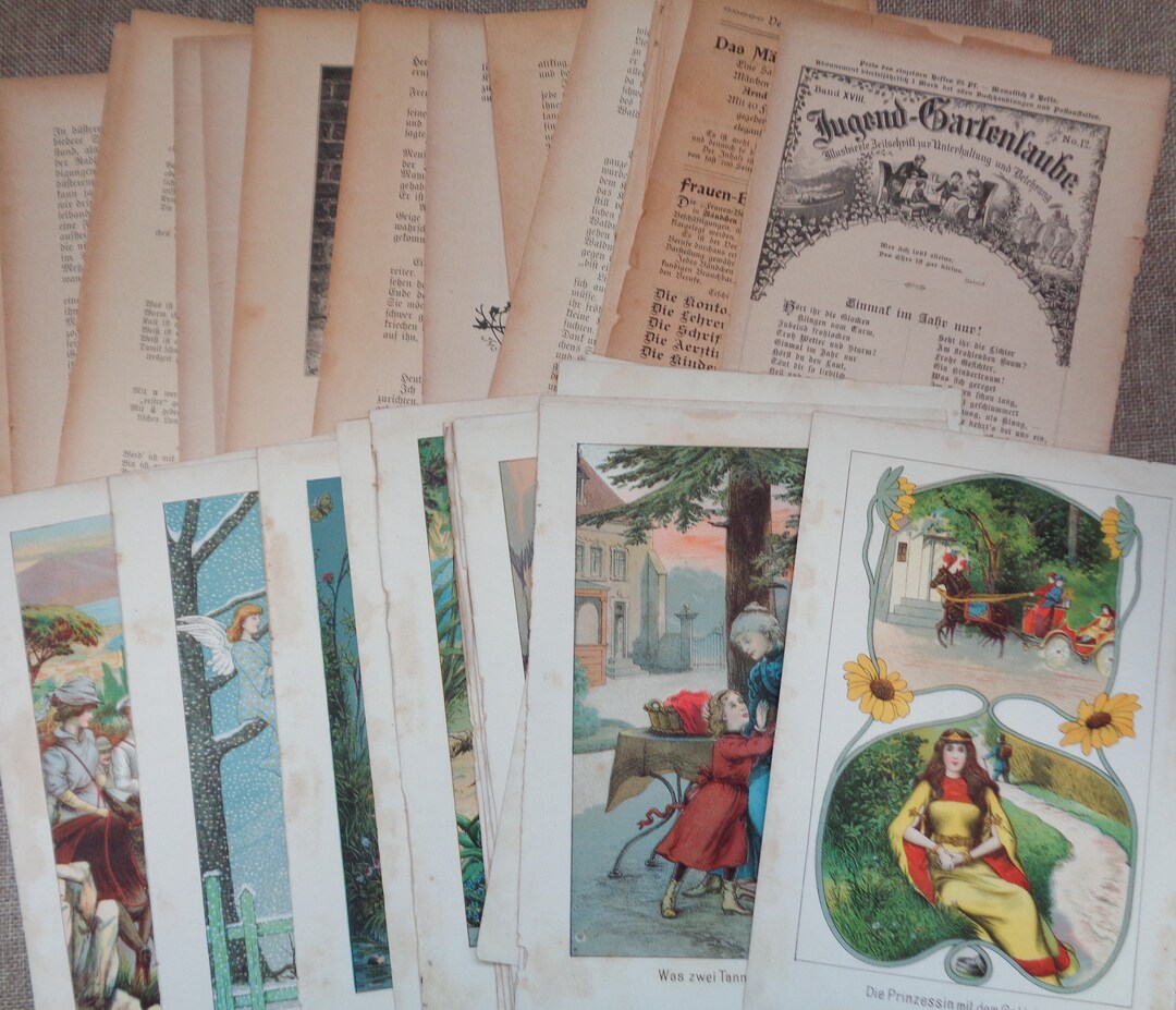 20 X Antique Circa 1880s German Book Pages for Crafting - in Gothic ...