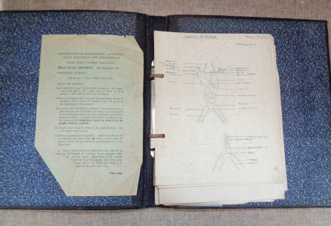 Vintage 1949 Handwritten Biology Exam in Folder Notes and - Etsy