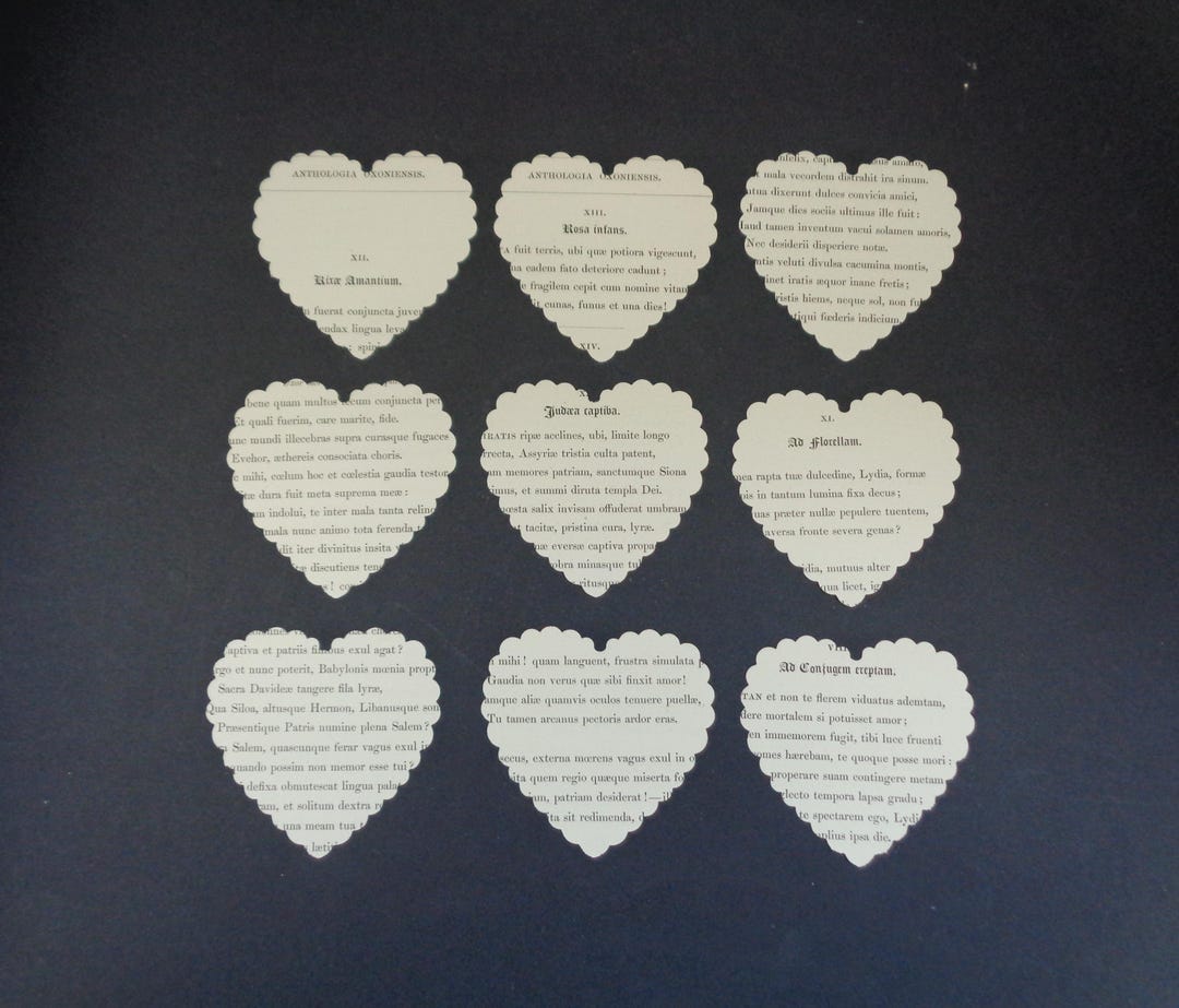 Antique 1880s Latin Text Hearts - 10 X Large Scalloped Paper Hearts ...