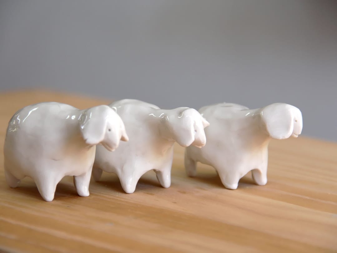 Set of Three Small Ceramics White Sheep, Porcelain, Handmade, Ceramic ...
