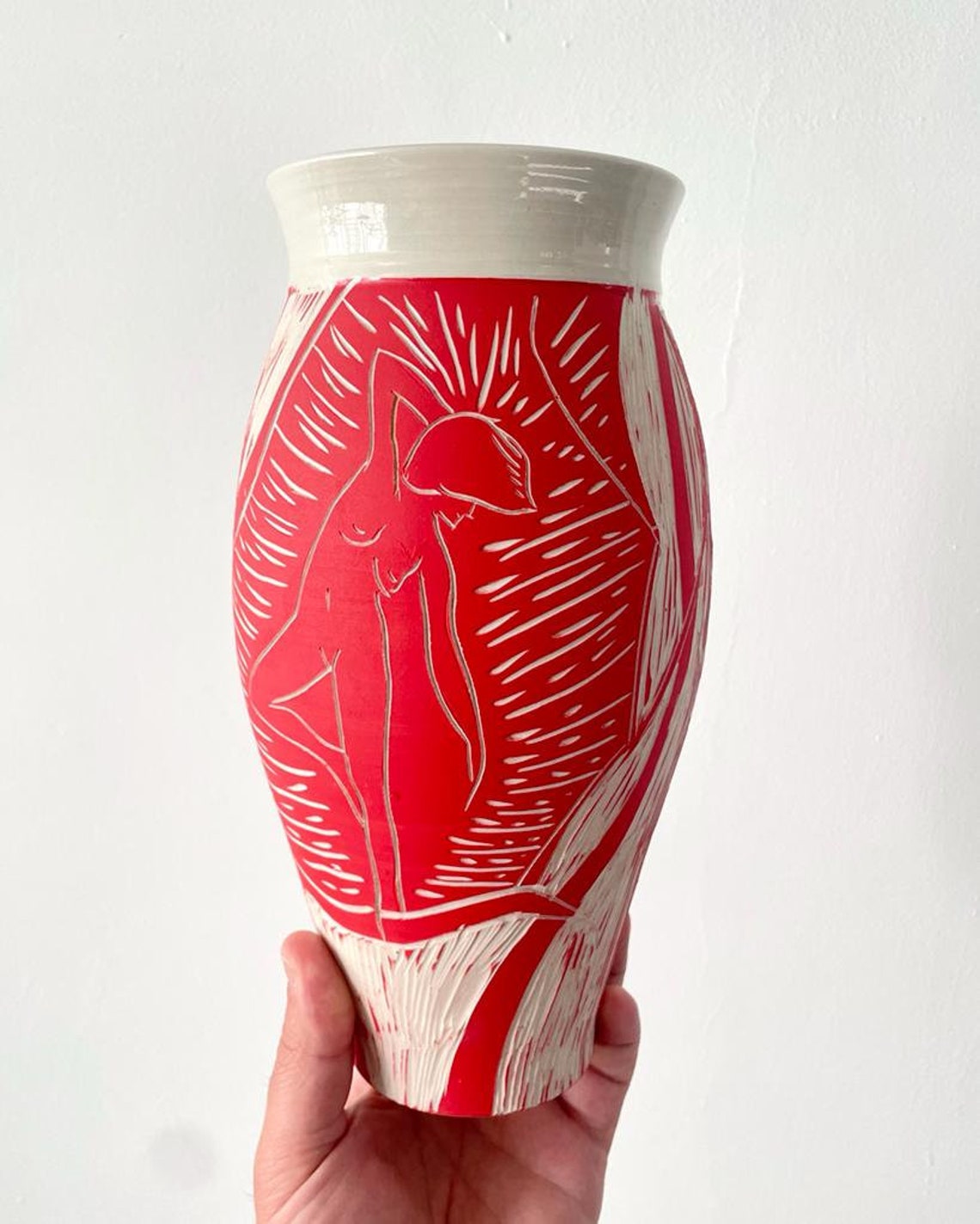 Sgraffito Vase Abstract Vase Modern Vase Ceramic Decor - Etsy