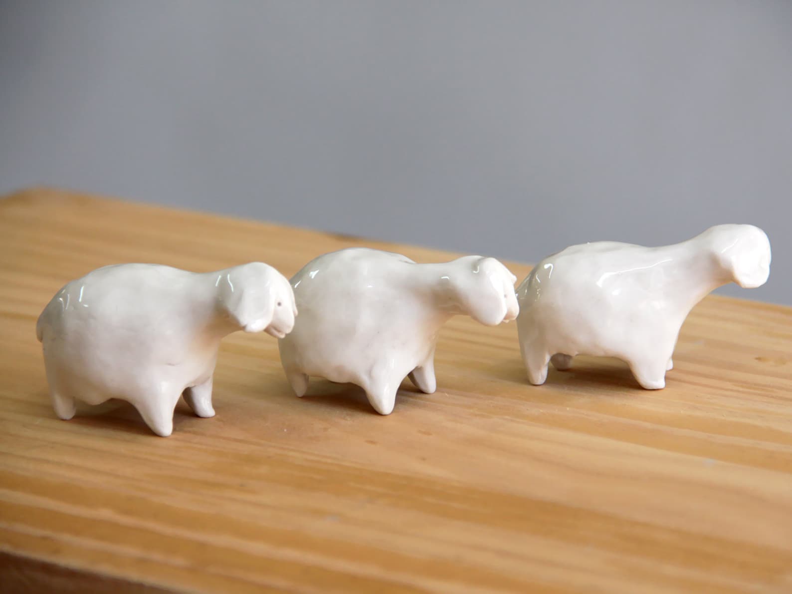 Set of Three Small Ceramics White Sheep, Porcelain, Handmade, Ceramic ...
