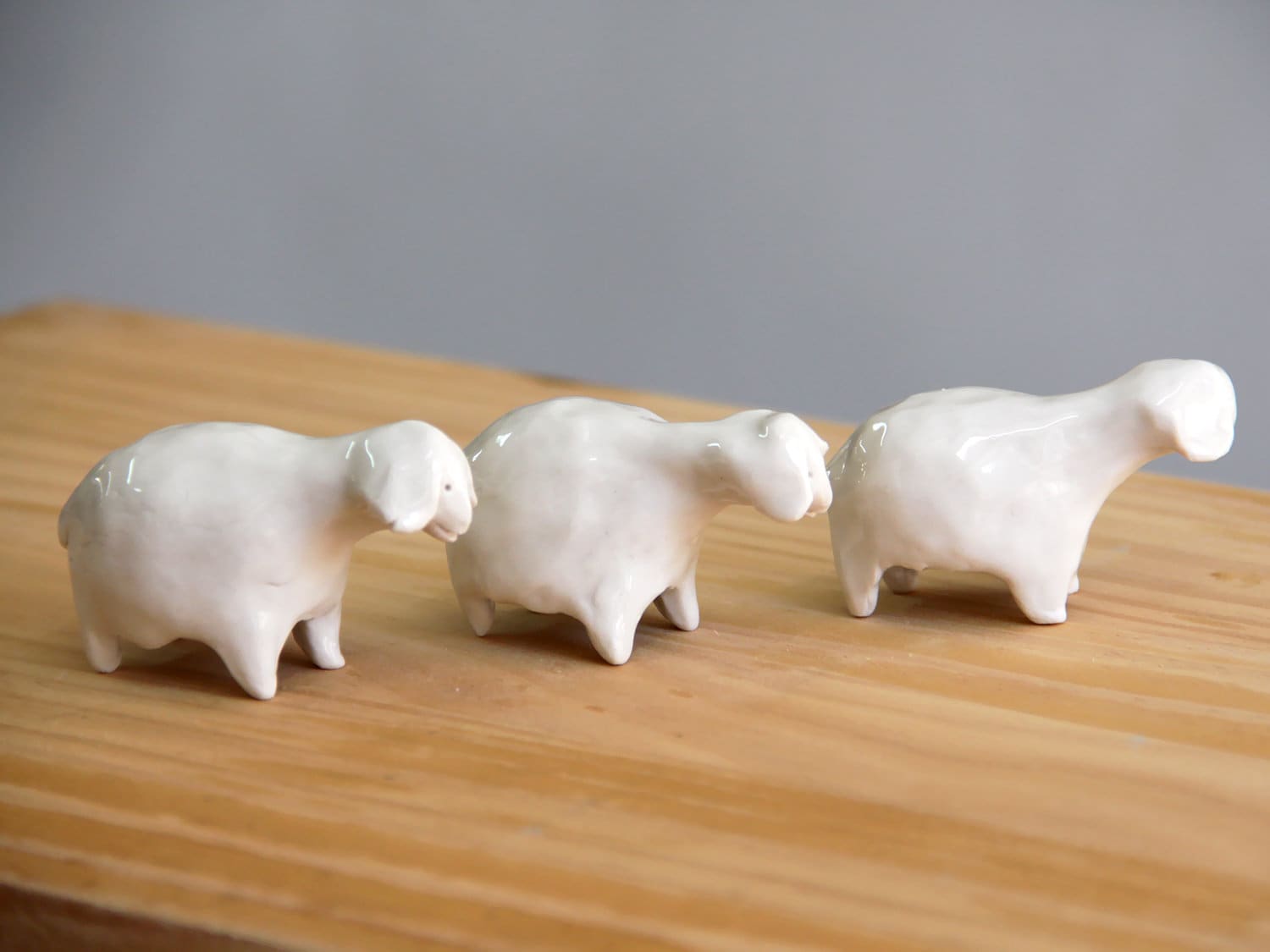 Set of Three Small Ceramics White Sheep Porcelain Handmade - Etsy Israel