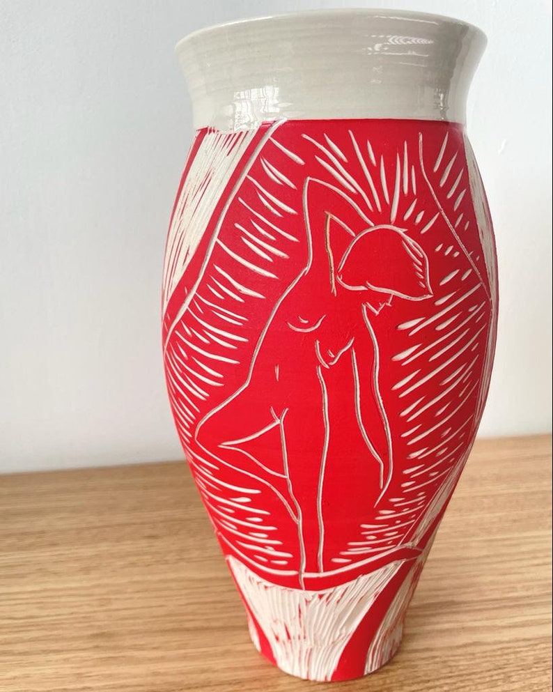Sgraffito Vase Abstract Vase Modern Vase Ceramic Decor - Etsy