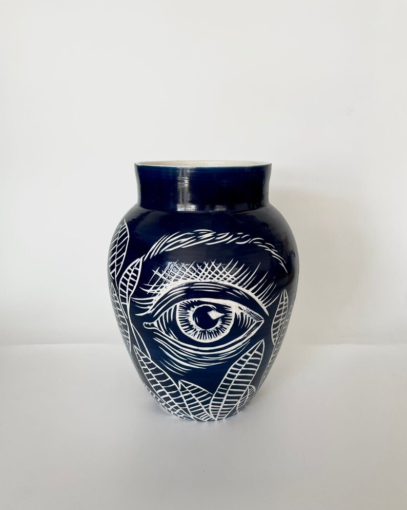 Evil Eye Vase, Boho Ceramic Vase, Blue Vase, Ceramic Decor, Evel Eye ...