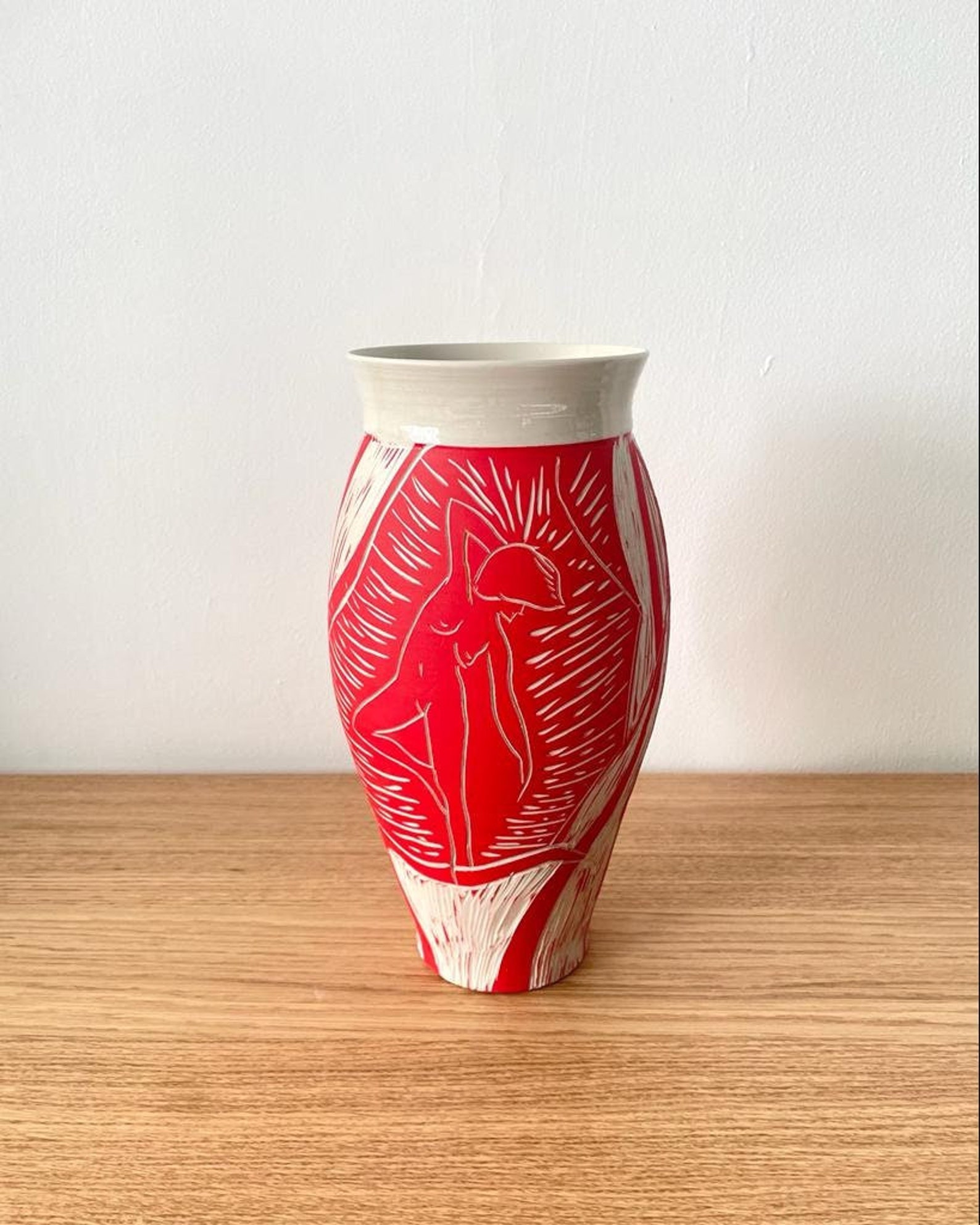 Sgraffito Vase Abstract Vase Modern Vase Ceramic Decor - Etsy