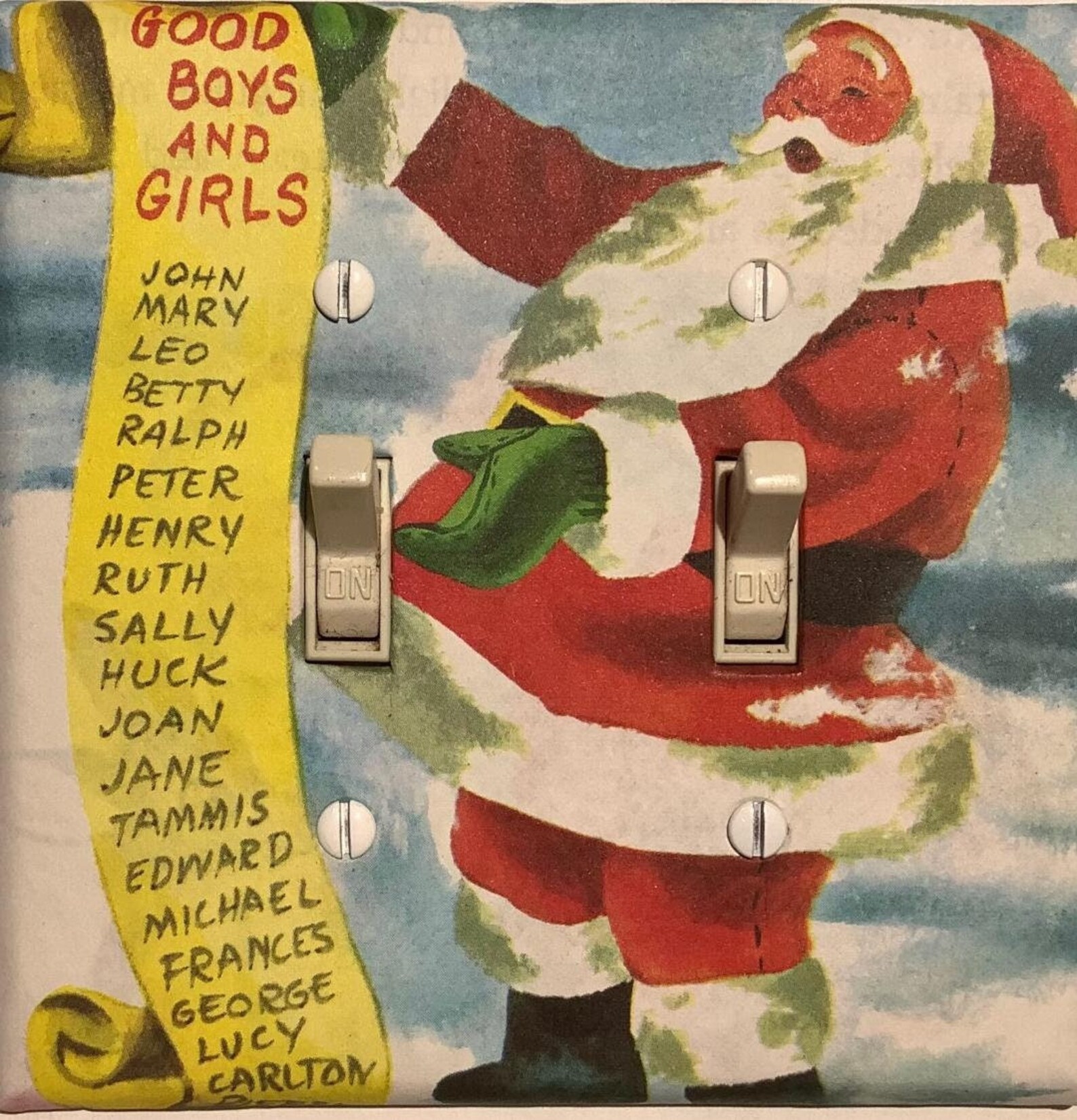Vintage Santa Claus With List Christmas Double Light Switch Cover ...