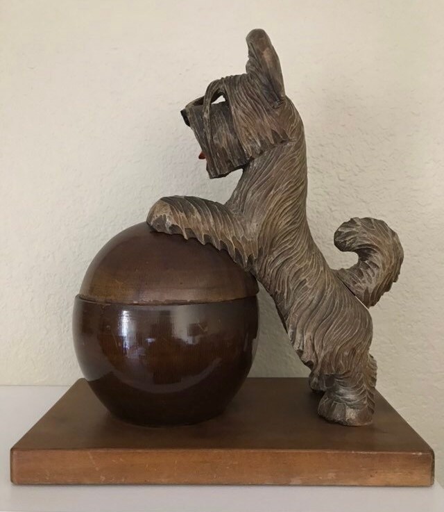 RARE Vintage ANRI Skye Terrier Humidor Carved Wood Dog Italy 11.5 Tall ...