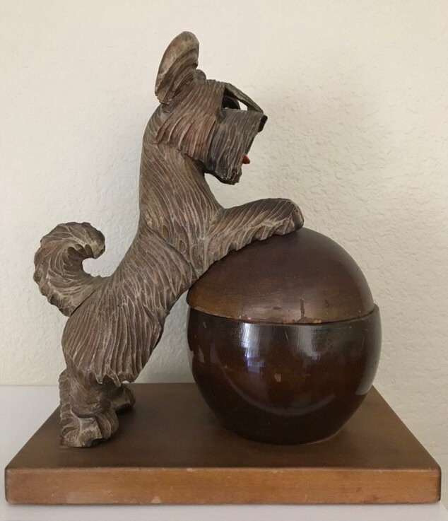 RARE Vintage ANRI Skye Terrier Humidor Carved Wood Dog Italy 11.5" Tall ...
