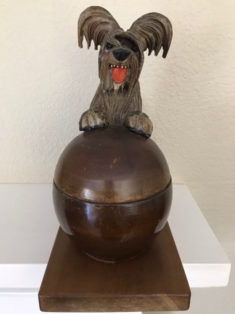 RARE Vintage ANRI Skye Terrier Humidor Carved Wood Dog Italy 11.5 Tall ...