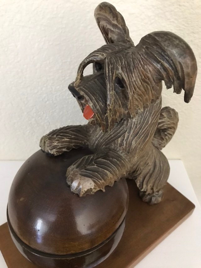 RARE Vintage ANRI Skye Terrier Humidor Carved Wood Dog Italy 11.5 Tall ...