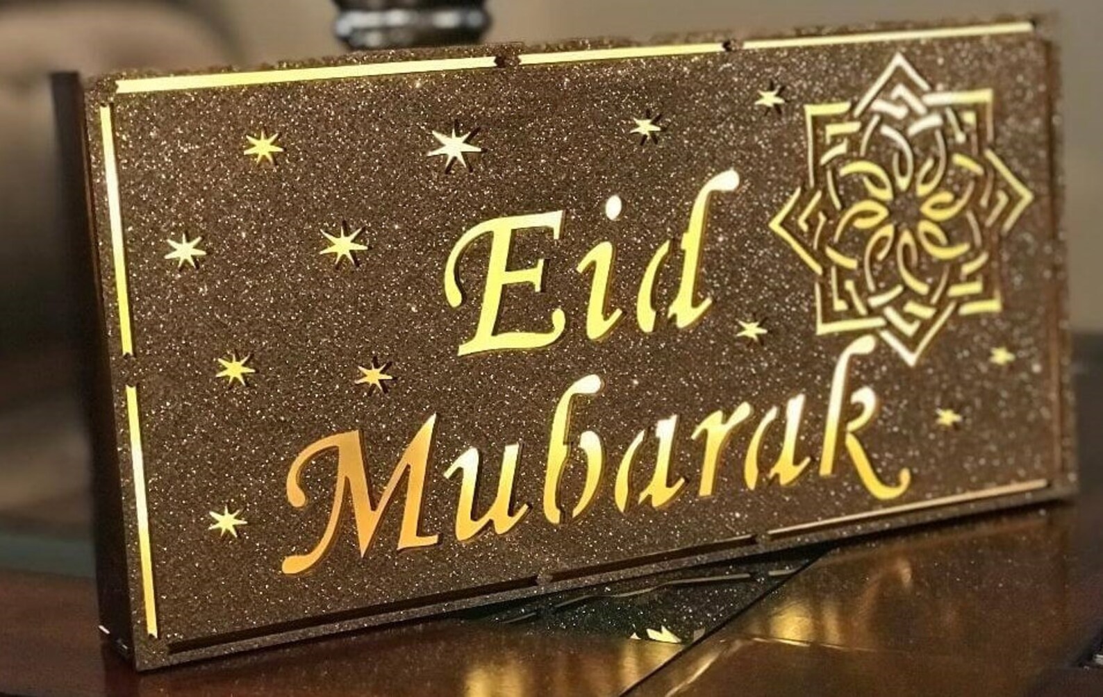 Gold Glitter Eid Mubarak LED Light Box battery Operated for - Etsy