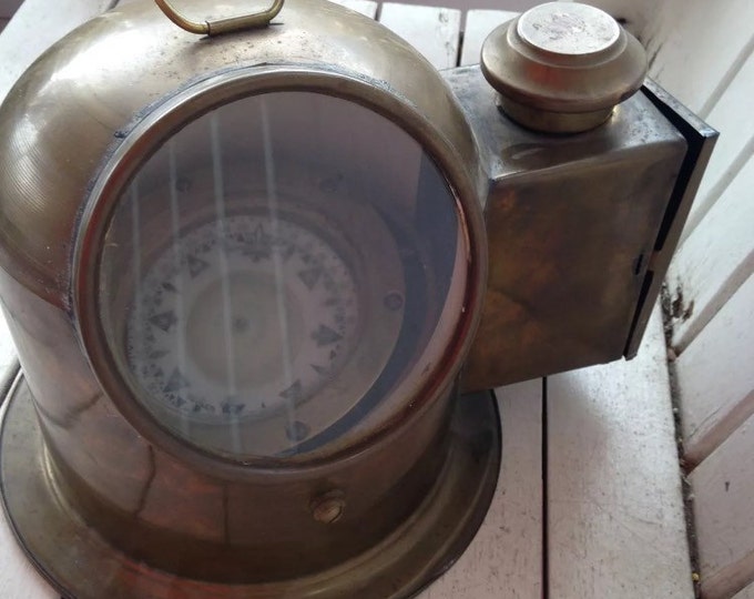 Estate Antique Ship's Binnacle Brass Compass Oil Lamp Glass Norway ...