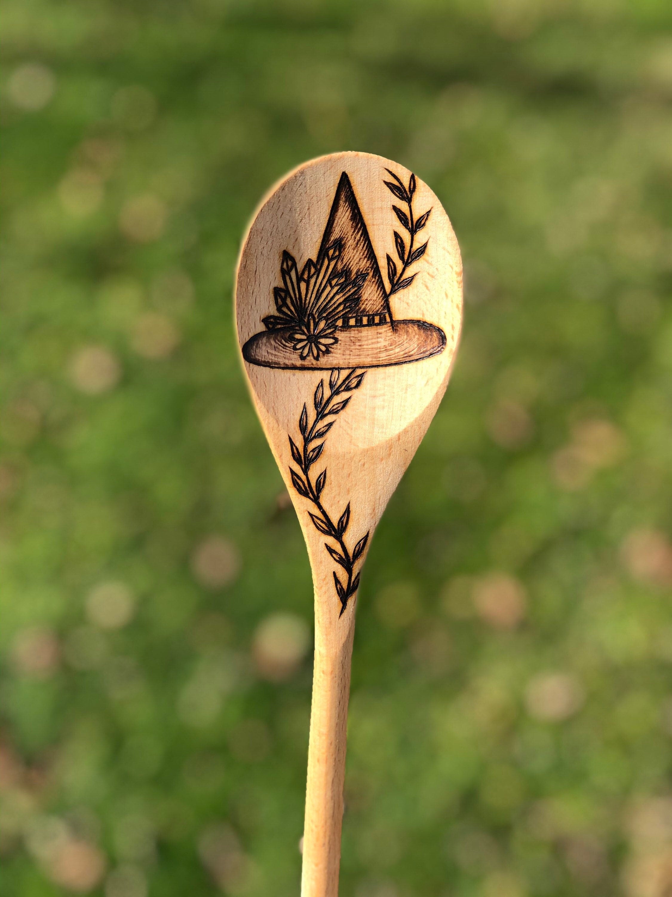 Woodburned Witch Spoon-kitchen Witch Hat With Crystals - Etsy