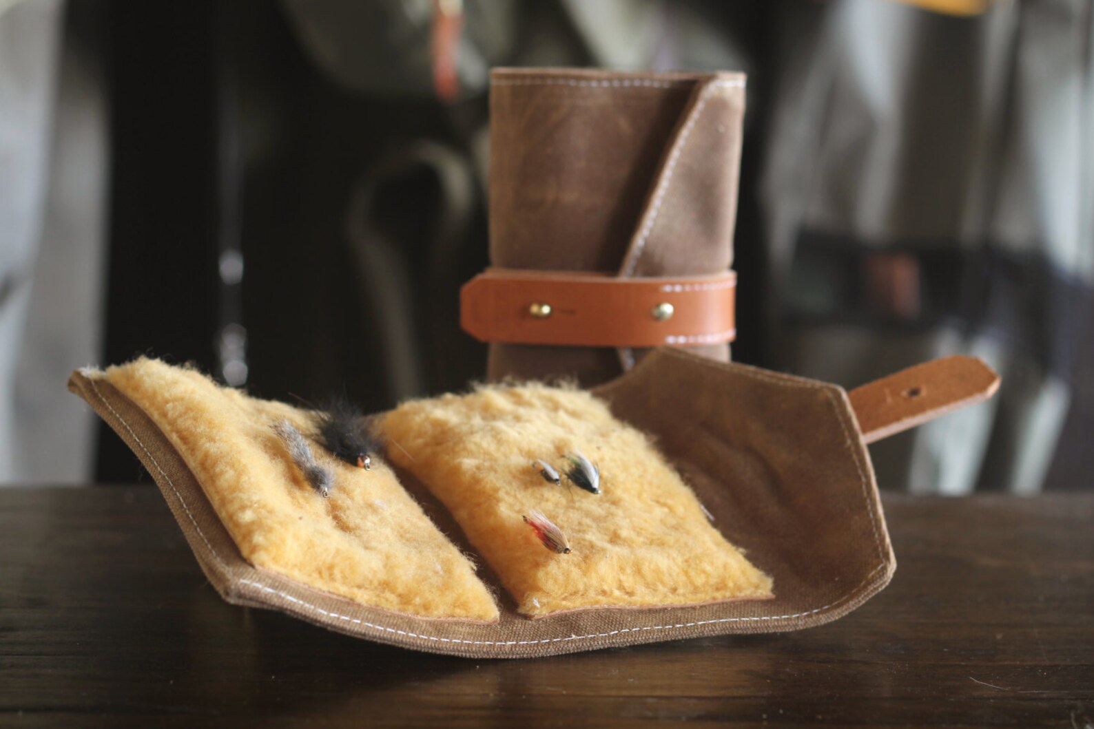 Waxed Canvas, Leather and Shearling Fly Fishing Streamer Wallet - Etsy