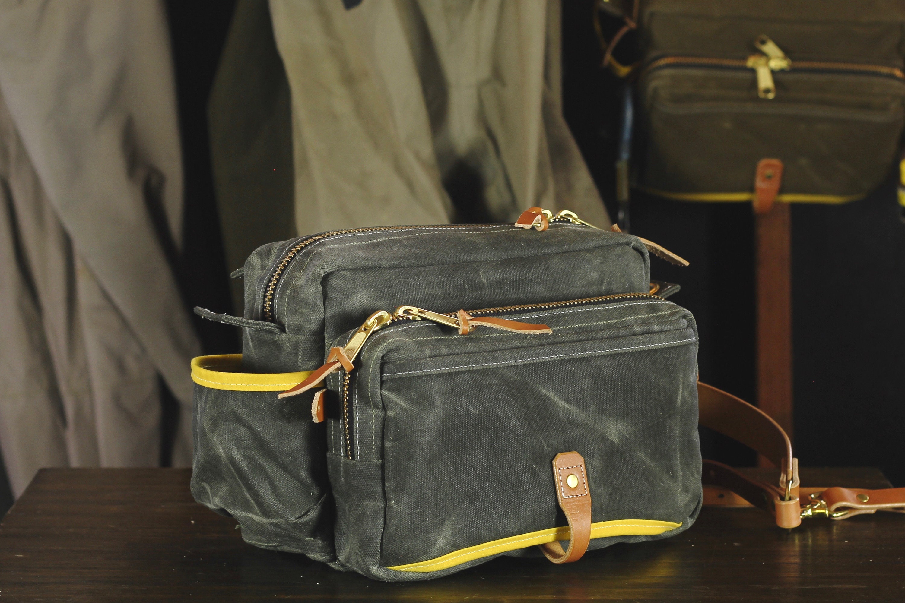 Waxed Canvas and Leather Fly Fishing Bag With Front Mounted | Etsy