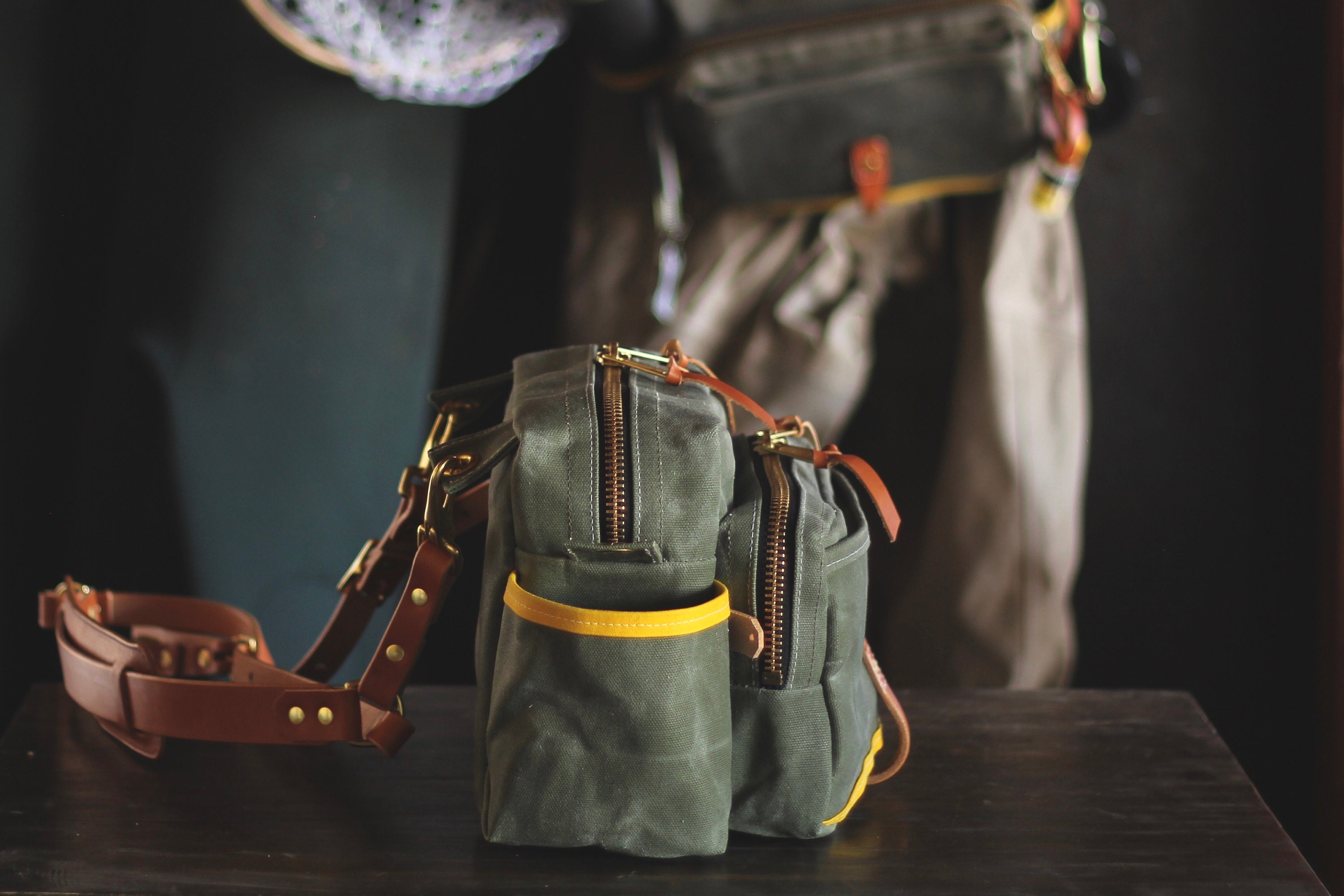 Waxed Canvas and Leather Fly Fishing Bag With Front Mounted Net Slot ...