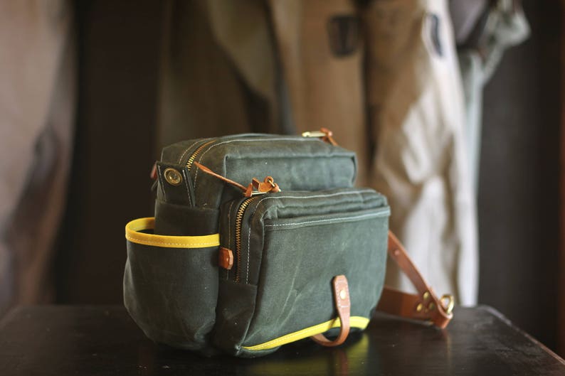 Waxed Canvas and Leather Fly Fishing Bag with Front Mounted | Etsy