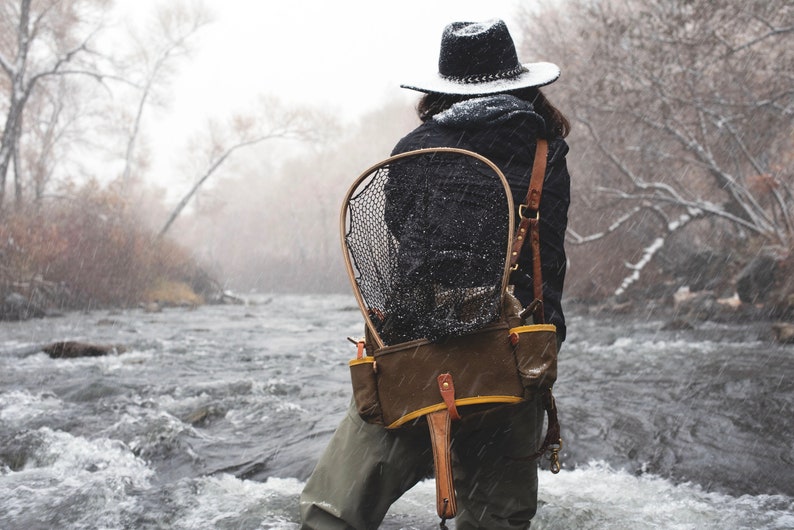 Minimalist Waxed Canvas and Leather Fly Fishing Bag With Front Mounted ...