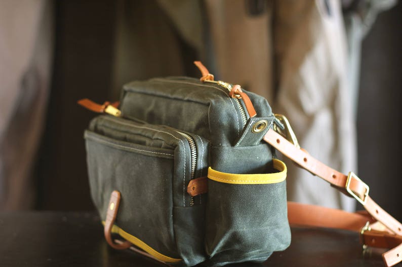 Waxed Canvas and Leather Fly Fishing Bag with Front Mounted | Etsy