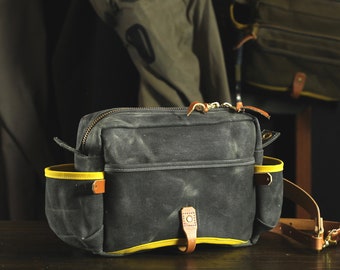 Waxed Canvas and Leather Fly Fishing Bag With Front Mounted | Etsy