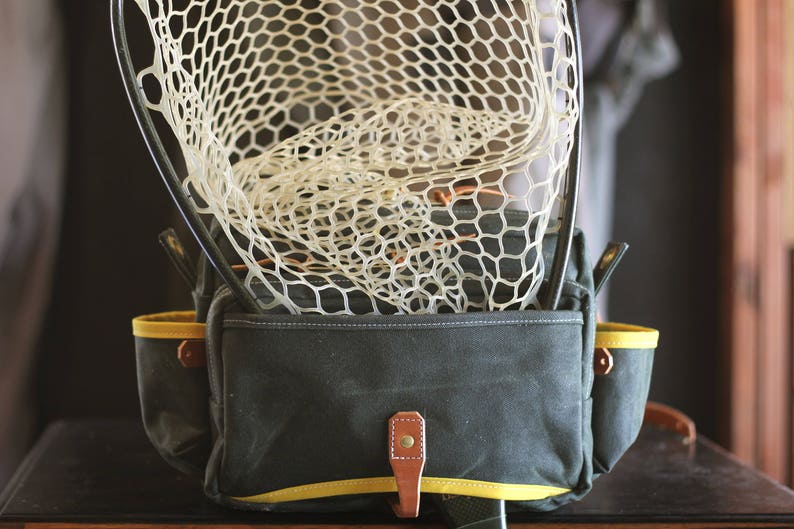 Waxed Canvas and Leather Fly Fishing Bag with Front Mounted | Etsy