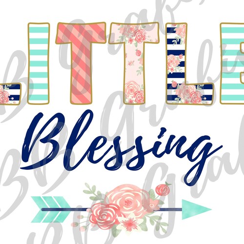 Digital Png File Little Blessing Floral Stripes Navy | Etsy