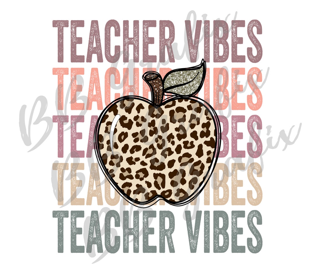 Digital Png File Teacher Vibes Apple Stacked Cheetah Leopard Back to ...