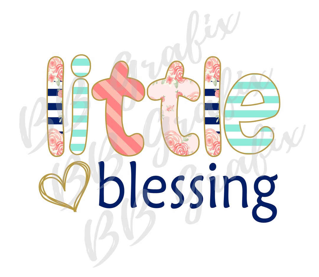 Digital Png File - Little Blessing - Floral - Stripes - Navy Blue ...