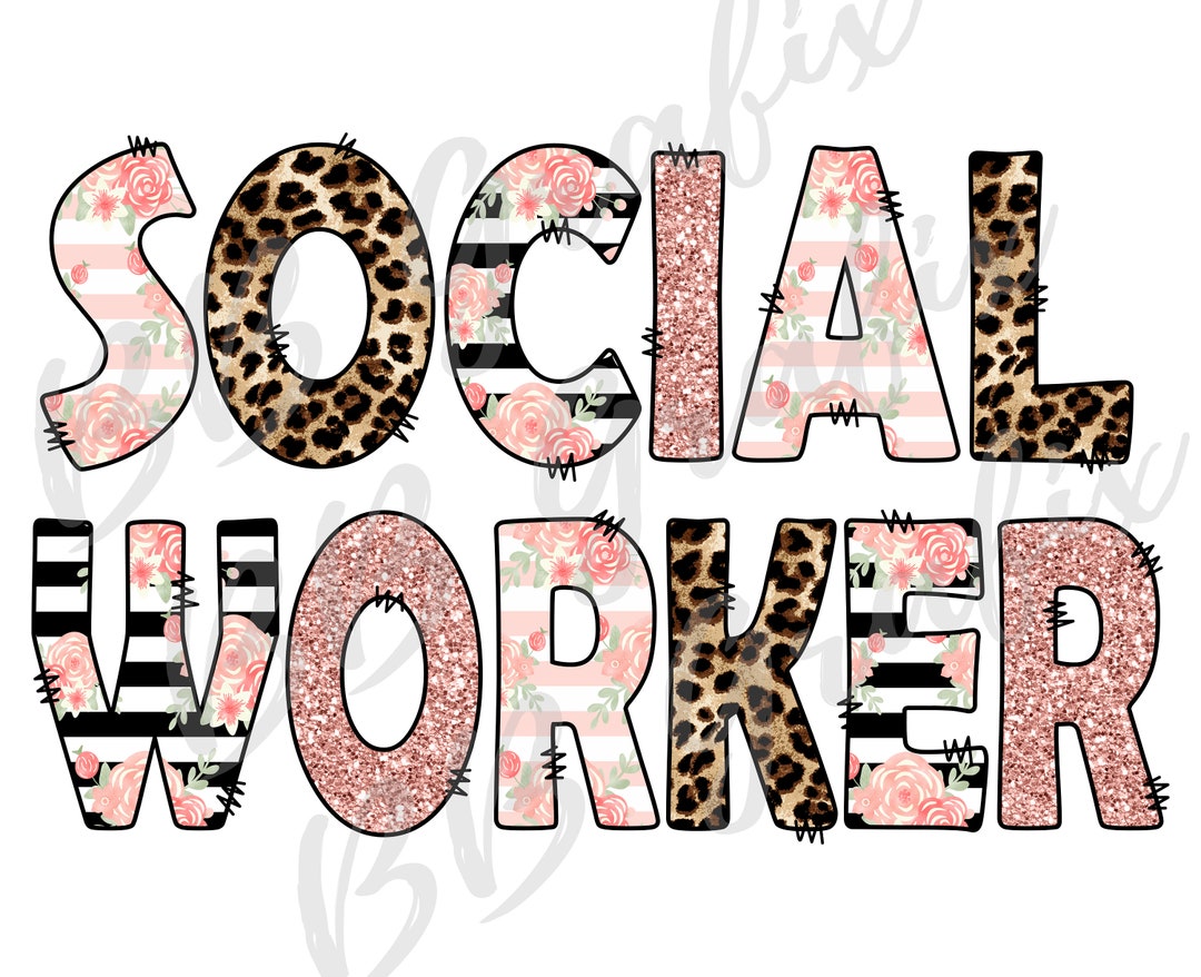Digital Png File - Social Worker - Leopard, Stripes, Rose, Blush Floral ...