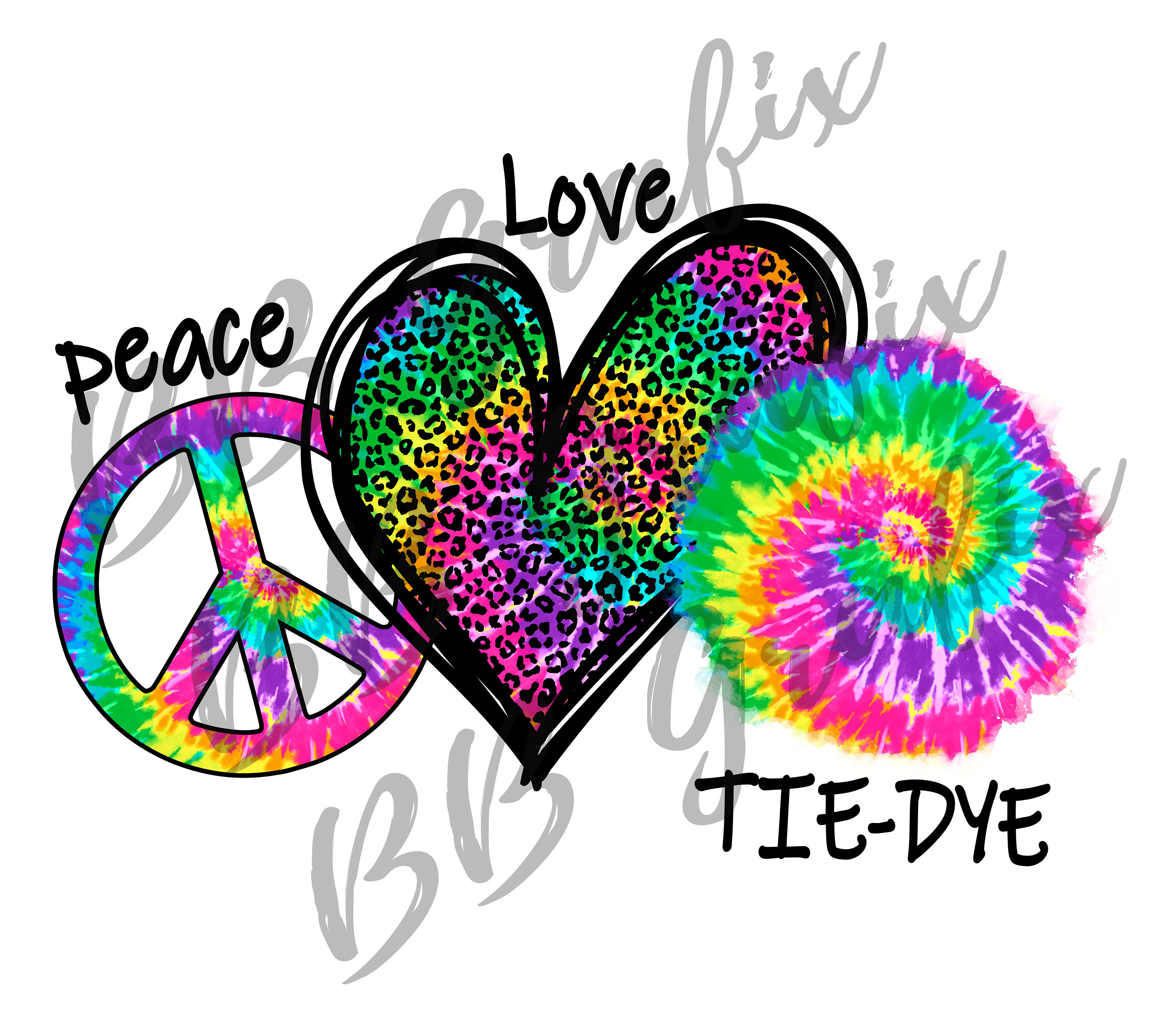 Digital Png File Peace Love Tie-Dye Leopard Cheetah Clip Art | Etsy