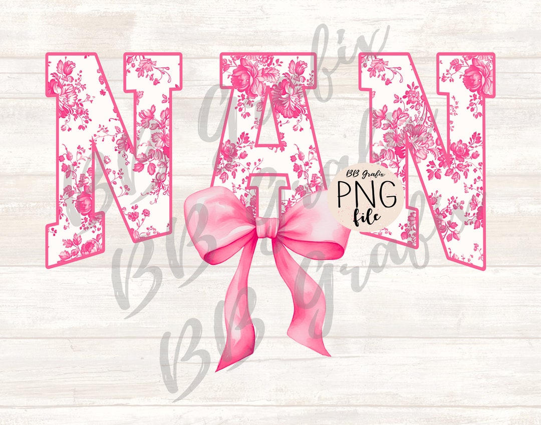 Digital Png File Nan Floral Toile Pink Water Color Coquette Bow Clip ...