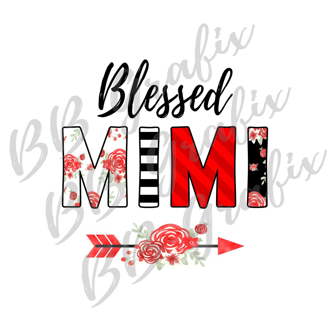 Digital Png File Blessed Mimi Floral Stripes Red & - Etsy