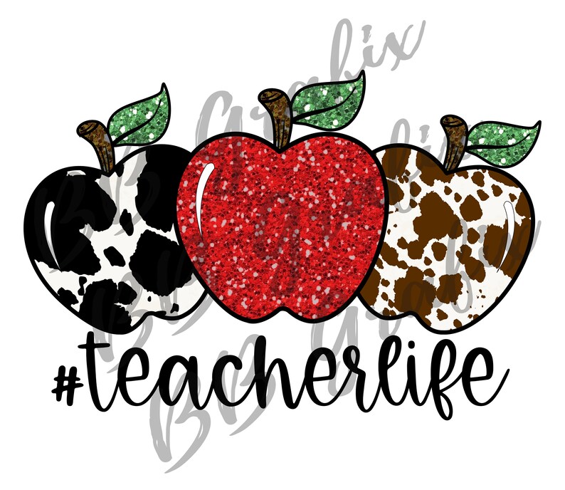 Digital Png File Teacher Life Apple Trio Cowhide Cow Print Red - Etsy