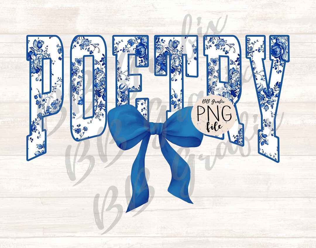 Digital Png File Poetry Floral Toile Blue Water Color Coquette Bow Clip ...