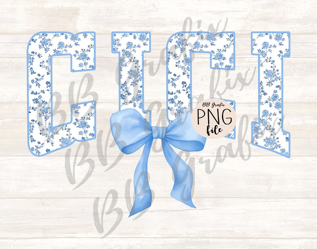 Digital Png File Cici Floral Toile Blue Water Color Coquette Bow Clip ...