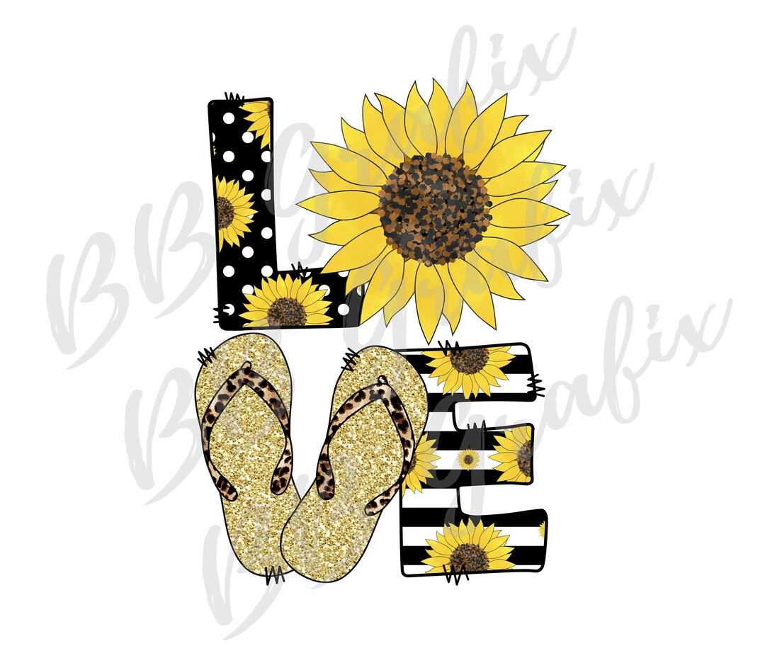 Digital Png File - LOVE Flip Flops Yellow Sunflower, Gold, Leopard ...