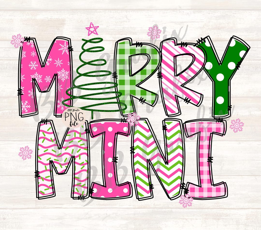 Digital Png File Merry Mini Hand Drawn Doodle Pink Christmas Printable ...