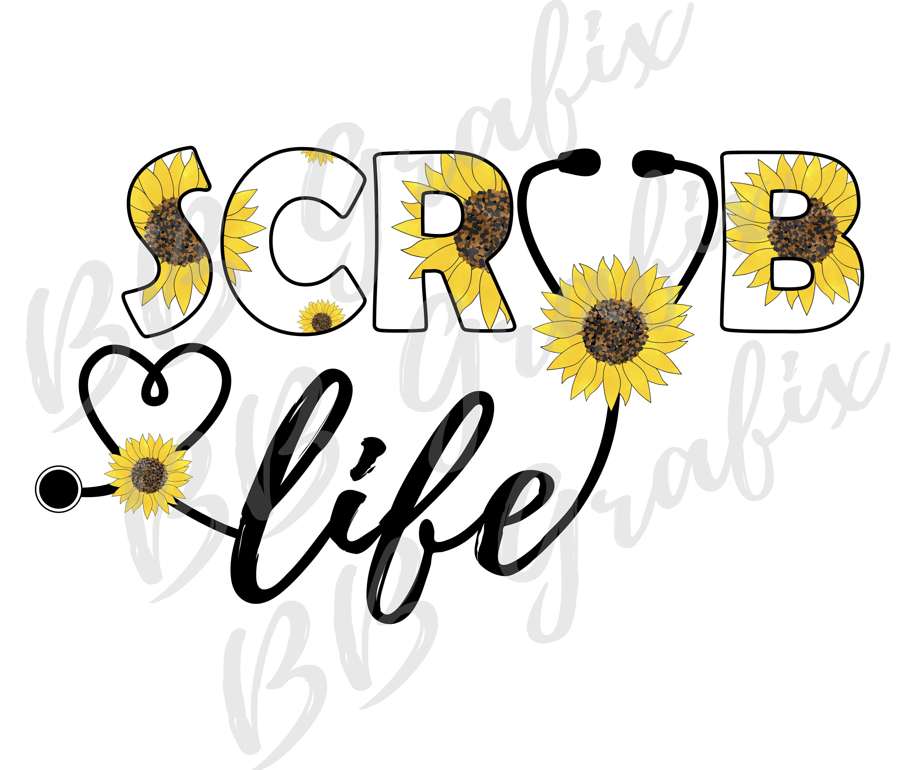 Digital Png File Scrub Life Sunflower Black White & | Etsy