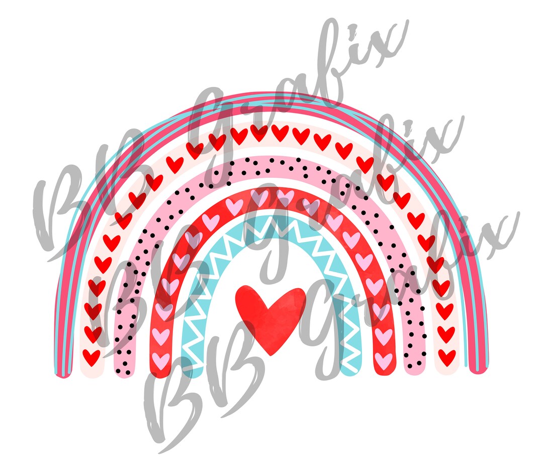 Digital Png File February Rainbow Watercolor Heart Valentines - Etsy