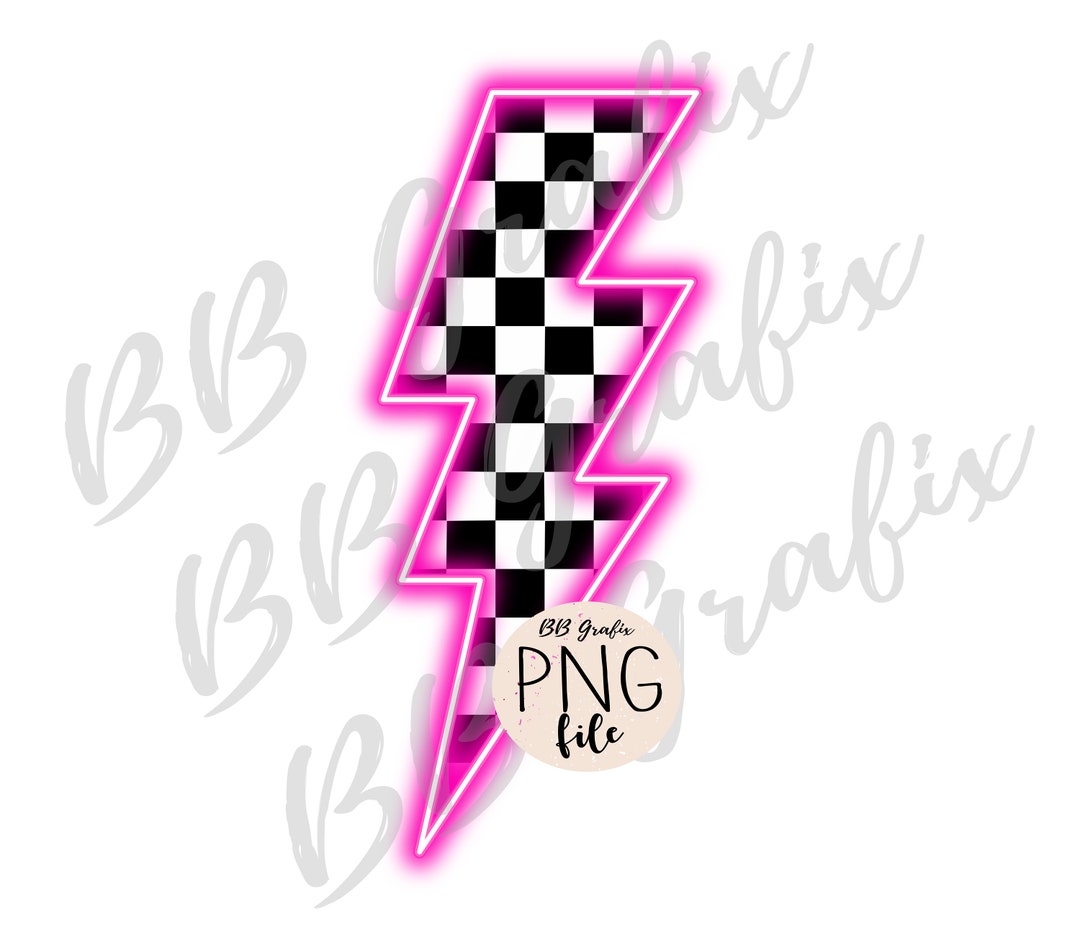 Digital Png File Pink Neon Checker Lightning Bolt Printable Waterslide ...