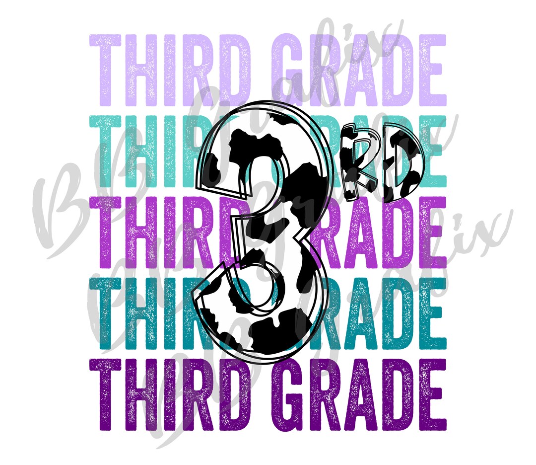 Digital Png File Third Grade 3rd Stacked Cow Print Teacher School ...