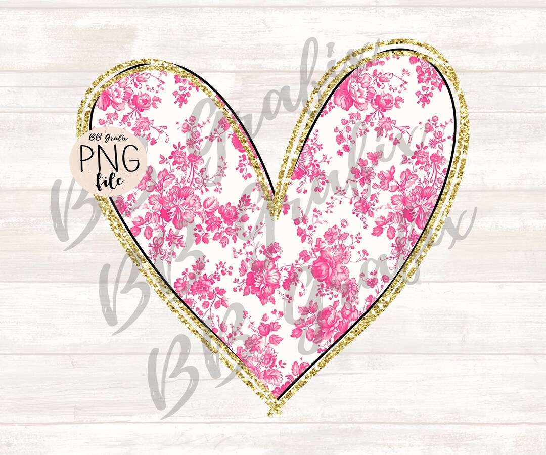 Digital Png File Heart Valentine's Day Toile Chinoiserie Pink Gold ...