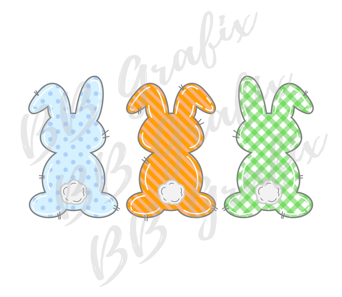 Digital Png File Bunny Rabbit Trio Line of Three Blue | Etsy
