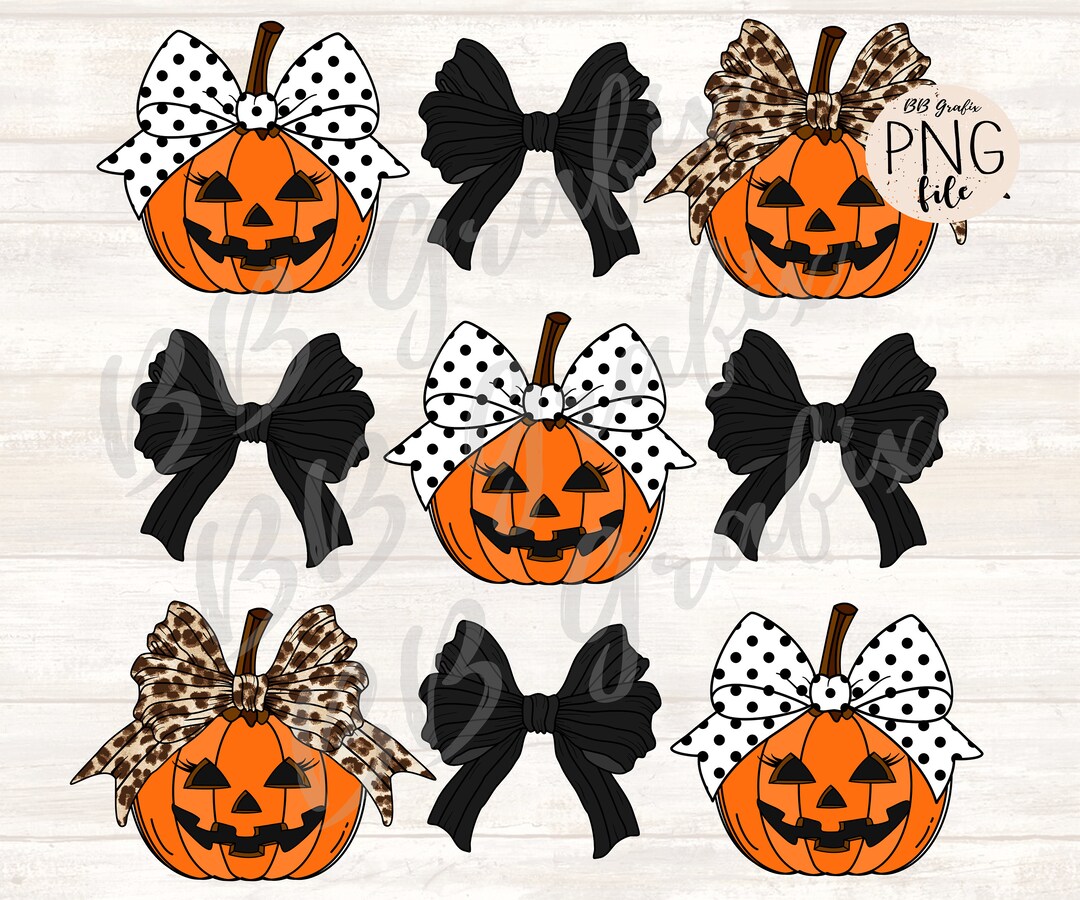 Digital Png File Pumpkin Jack-o-lantern Bow Collage Coquette Halloween ...