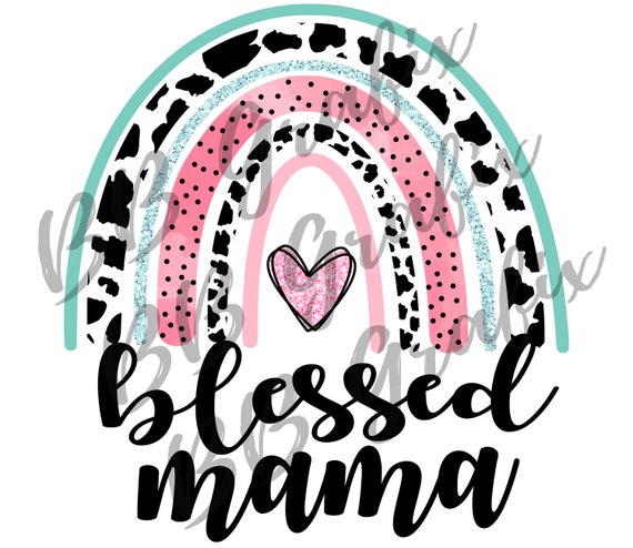 Digital Png File Blessed Mama Rainbow Heart Cow Mother's - Etsy
