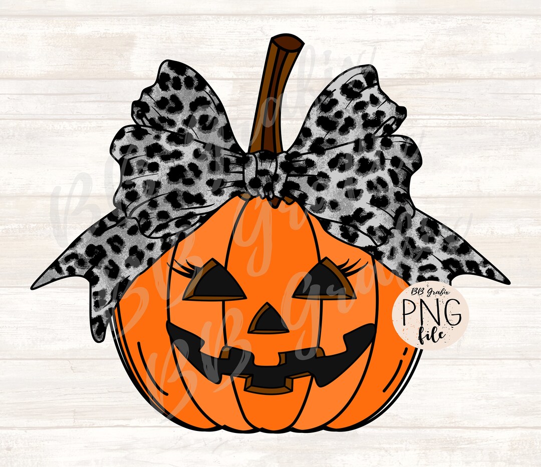 Digital Png File Girl Pumpkin Face Jack-o-lantern Coquette Bow Leopard ...