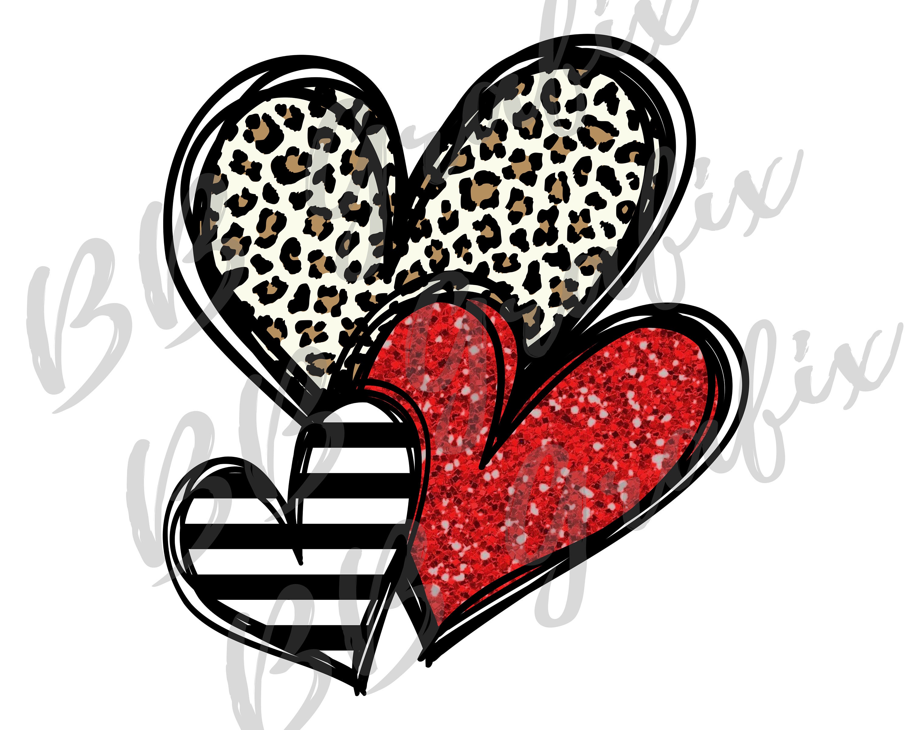 Digital Png File Heart Trio Cheetah Leopard Red Printable | Etsy