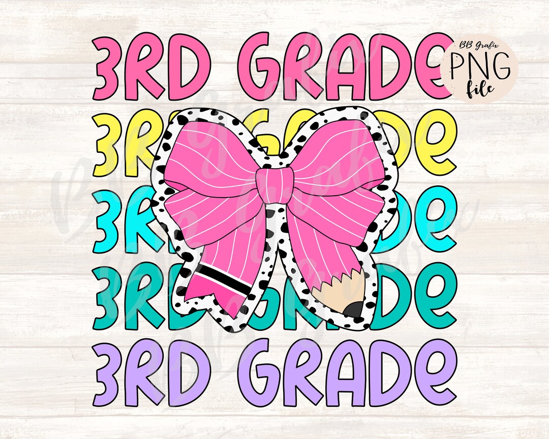 Digital Png File 3rd Grade 3 Stacked Pink Pencil Bow Back to School ...