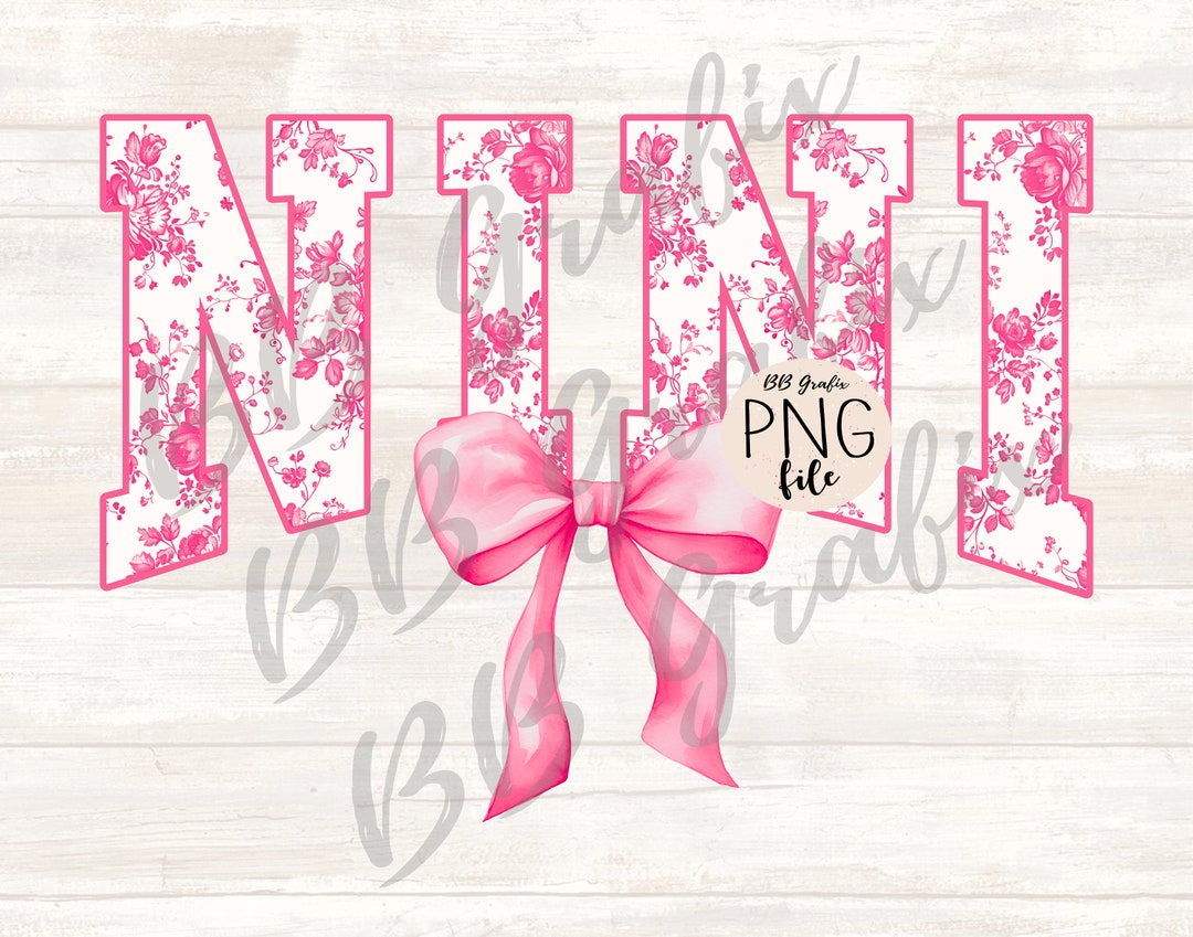 Digital Png File Nini Floral Toile Pink Water Color Coquette Bow Clip ...